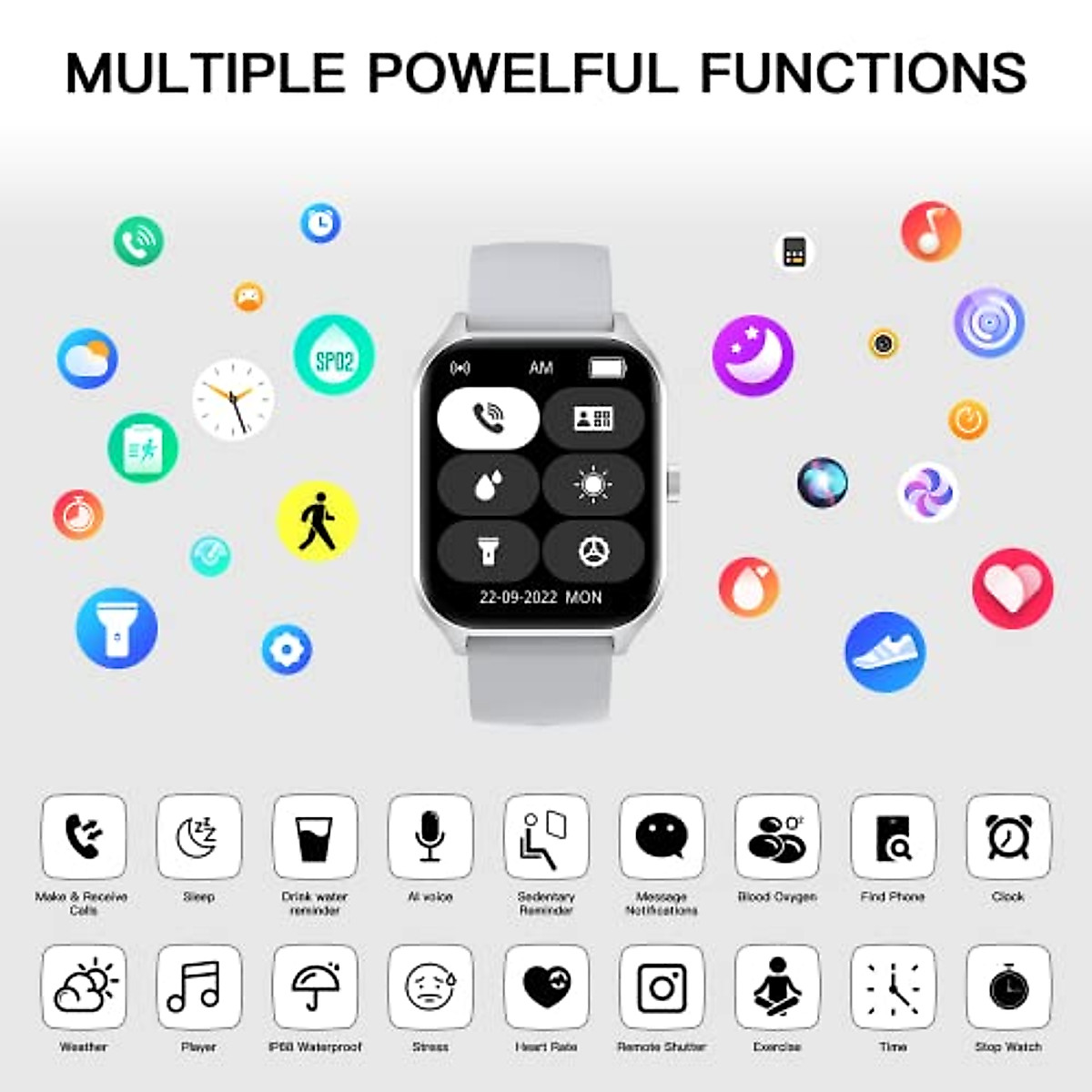 Ypaddbu Smart Watch for Women Men, 1.96" Full Touch Screen Smartwatch for Android & iOS Phones, Fitness Smart Watch with Heart Rate Blood Oxygen Monitor, 100+ Sport Modes，Ai Voice