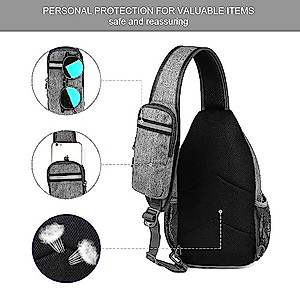 Yaopeing Sling Backpack for Men,Large Capacity Multipurpose Crossbody Chest Bag for Hiking Walking Travel,Grey