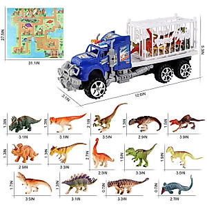 SmartYeen 2-Pack Dinosaur Truck Carriers with 14pcs Dinosaur Toys and Play Mat,Dinosaurs car playset Toys for 3-12 Years Old Boys Girls Kids