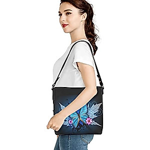 WELLFLYHOM Blue Butterfly Handbag for Women Crossbody Bucket Bags Trendy Tote Purses PU Leather Hobo Bag Work Satchel Shoulder Bag Travel wallet Organizer Gifts for Girls Messenger Pouches