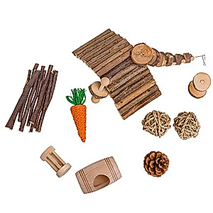 Neakomuki Hamster Toys 11 Pack Guinea Pig Toy for Teeth Care Natural Wooden Hamster Chew Toys and Accessories for Syrian Dwarf Hamster Squirrels Rats Chinchillas Parrots Gerbils Bunnies