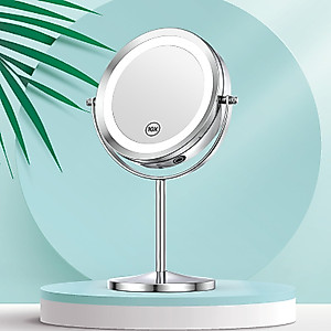 Benbilry Lighted Makeup Mirror with Lights and Magnification 10X/1X, Double Sided 360° Swivel 7" LED Dimmable Vanity Mirror with Touch Control Switch, Battery Operated Cordless Standing Shaving Mirror