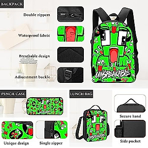 Fnixhva 3PCS Kids Large-capacity Adjustable Shoulder Strap Backpack,Boys School Bag,Game Fans Gift,Durable Laptop Bag,3D Printed Lunch Bag Stationery Bag Casual Office Style2