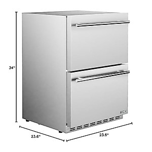 HCK 24 inch Dual Zone Under Counter Refrigerator, Weather Proof Wine and Beverage Refrigerator with SUS304 Body for Outdoor and Indoor, Built-in Beverage Cooler for for Home and Commercial Use