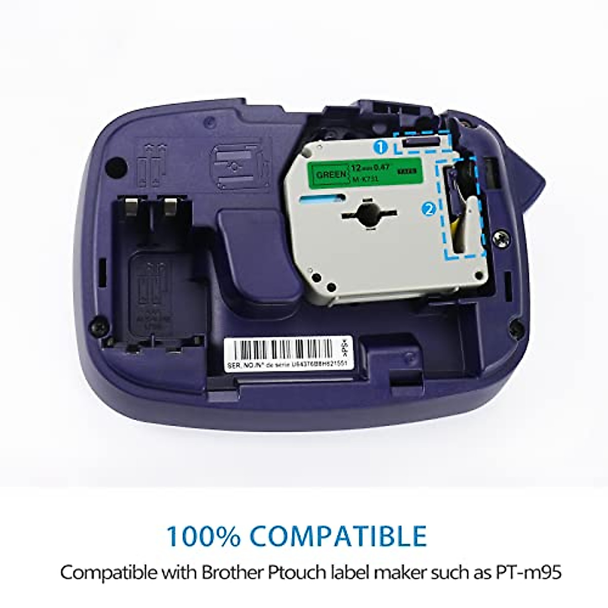 Compatible with Brother P Touch M Tape M-K731 MK 731 12mm 0.47 Black on Green Label Tape for Brother Label Maker PT-M95 PT-65 PT-90 PT-70BM PT-45,5-Pack