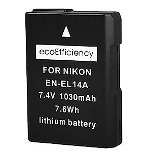 ecoEfficiency 2-Pack of EN-EL14, EN-EL14A Batteries for Nikon D3500, D3100, D3200, D3300, D3400, D5100, D5200, D5300, D5500, D5600, DF, Coolpix P7000, P7100, P7700, P7800 DSLR Cameras