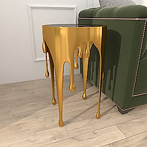 Deco 79 Aluminum Drip Accent Table with Melting Designed Legs and Shaded Glass Top, 16" x 16" x 25", Gold