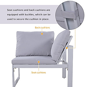 BIADNBZ 6-Pieces Patio Furniture Set for 7,Outdoor Conversation Sectional Sofa with with 1 Table and 2 Benches for Garden Deck Backyard, White