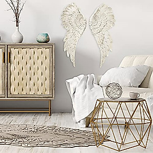 WHW Whole House Worlds Grand Tour Angel Wings, Vintage Style, Set of 2, Antique White, Artisinal Design, Hand Crafted, Bas Relief Sculptures, 21.75 Inches Tall