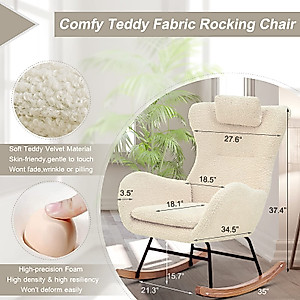 Kvutx Teddy Upholstered Nursery Rocking Chair - Comfy Beige Glider Rocker with Padded Seat, High Backrest, and Armrests for Living Room Bedroom Offices (Beige)