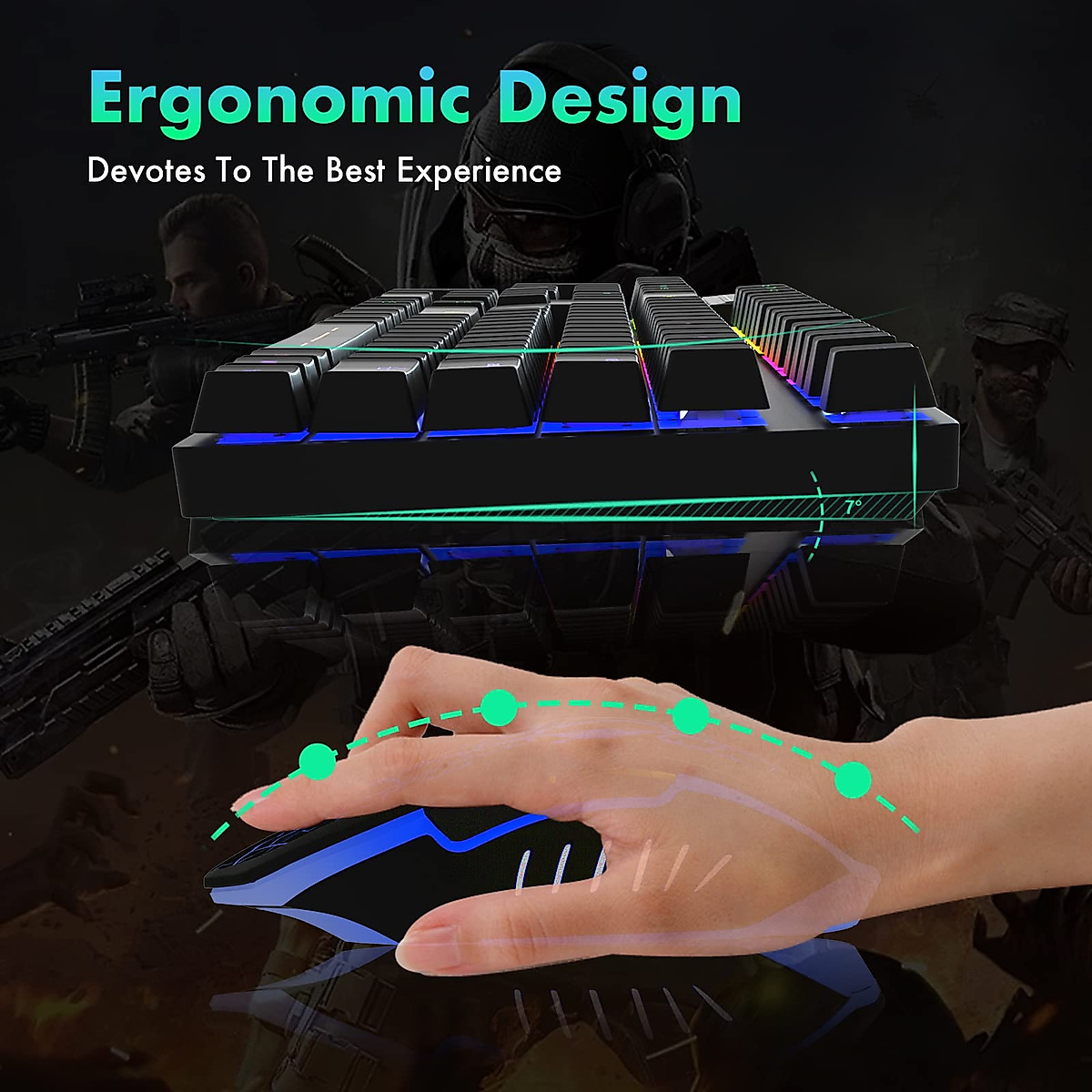 FLAGPOWER RGB Gaming Keyboard and Breathing Mouse Combo, Adjutable Breathing Backlit Mechanical Feeling Keyboard with 4 Colors 4800DPI Backlight Mouse for PC Laptop Computer Game and Work