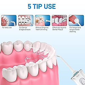 TUREWELL Water Flosser for Teeth, Portable Oral Irrigator with 3 Modes 6 Jets, IPX7 Waterproof USB Rechargeable Water Teeth Cleaner, waterpick for Travel&Home