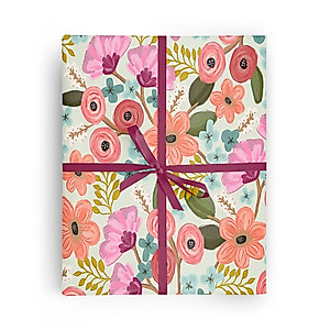 REVEL & Co Romantic Pastel Floral Folded Wrapping Paper, 2 feet x 10 feet Folded gift wrap with dainty flowers