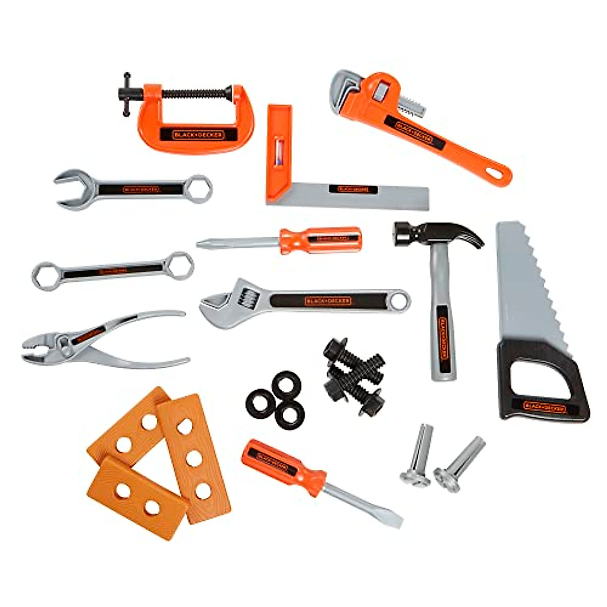 Black + Decker 23-Piece Kids Junior Tool Set Kids Pretend Play Tools Backpack, 23 Tools & Accessories, Hammer, Phillips Screwdriver, Saw, Pliers Adjustable Wrench & More! For Boys & Girls Ages 3+