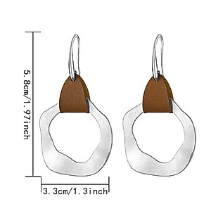 CrownUS Leather Hammered Earring Packs Boho for Women Ladies Silver Plated Irregular Geometric Dangle Drop Ear Jewelry