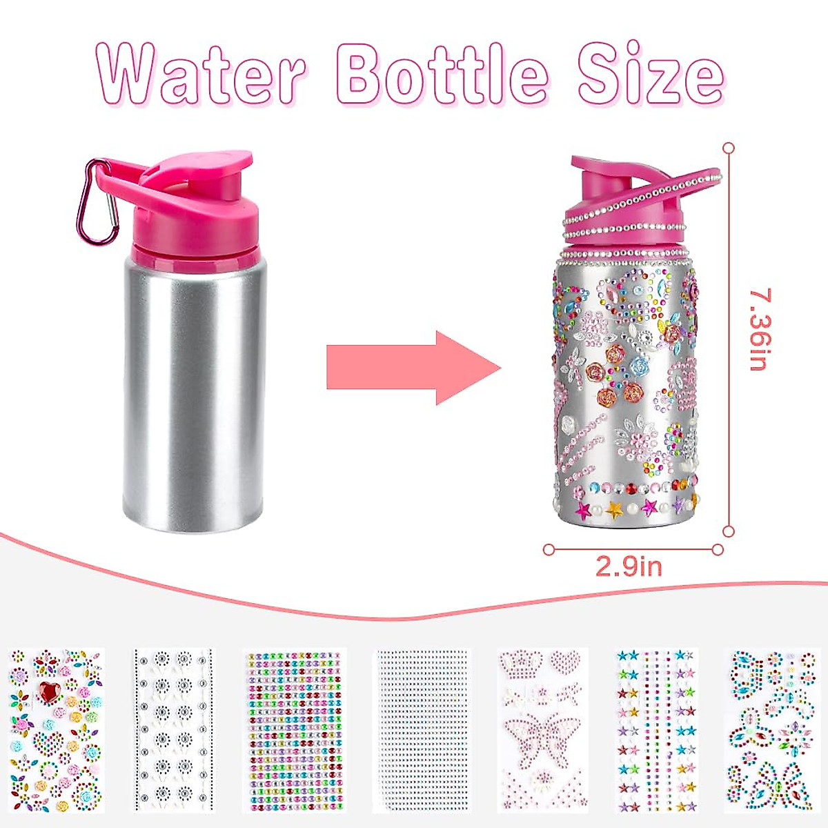 Easter Gifts for Girls, Decorate Your Own Water Bottle Kits for Girls, Birthday Gifts Age 5 6 7 8 Year Old, Arts and Crafts for Toys Kids Ages 6-8 Water Bottles Gift Ideas for School, Pink