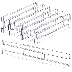HBlife Drawer Dividers Organizer 6 Pack, Clear Plastic Adjustable Drawer Separators 3.2 Inches High, Expandable from 11-20 Inches for Dresser Clothing Kitchen Storage