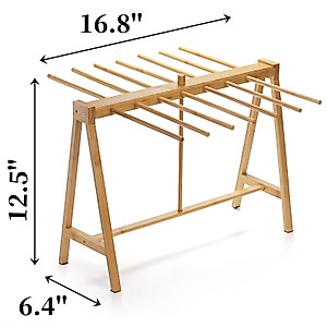 Pumtus Bamboo Pasta Drying Rack, Noodle Dryer Stand with Transfer Wand and 14 Bars, Stable Household Spaghetti Hanger, Lasagna Noodle Drying Rack for Kitchen and Cooking