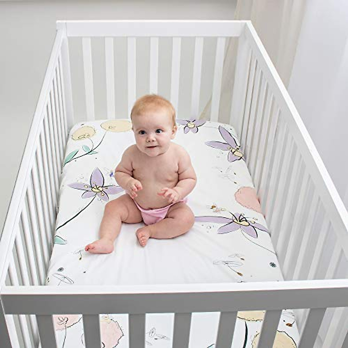 JumpOff Jo - Fitted Crib Sheet, Super Soft Breathable 100% Cotton Baby Crib Sheet for Standard Crib Mattresses and Toddler Beds, 28 in. x 52 in. - Fairy Blossom