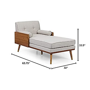 Christopher Knight Home Hanna Chaises Longues, Fabric, Beige, Dark Walnut 32D x 63.75W x 33.5H in