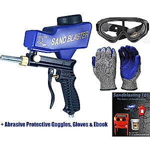 Portable Sandblaster Gun & Soda Blaster: Handheld, Gravity-Feed Abrasive Blaster with Gloves, Goggles, Nozzle (Super-Funneling Technology)