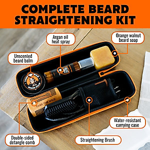 Tame the Wild Premium Beard Straightener Kit - Heated Beard Brush for Men - Beard Grooming Kit Includes Heat Protectant, Beard Soap, Beard Balm, Wooden Comb, & Storage Case - Gift Set