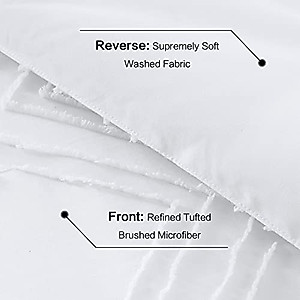 BEDHOURS Boho Comforter Set Queen,White Tufted Comforter Set,3 Pcs Shabby Chic Down Alternative Farmhouse Bedding Set Soft Lightweight Cooling Comforter for All Seasons