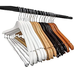 Natural Finish Wood Suit Hanger with Locking Bar (Set of 5)