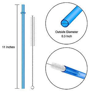 12 Pieces 11 Inches Reusable Plastic Straws for Tall Cups and Tumblers, BPA-Free Unbreakable Clear Colored Replacement Drinking Straws with 1 Cleaning Brush, Not Dishwasher Safe