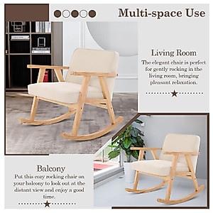 JEEOHEY Nursery Rocking Chair, Modern Upholstered Button Tufted Teddy Fabric Rocker Glider Chairs Single Sofa Armchair w/Solid Wood Legs, Side Pockets for Nursery Room, Living Room, White