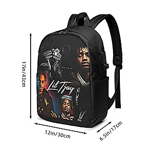 AOIJHojahQ Lil Rapper Singer Tjay Backpack Computer Bag USB Backpack Shoulders Daypack Gifts Unisex Backpack with USB Charging/Headphone Port 17IN For Women/Men