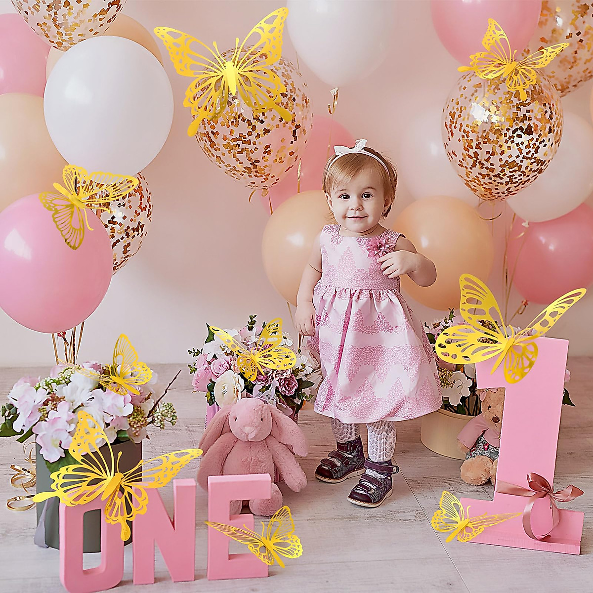 Yeaqee Large Butterfly Party Decoration 3D Butterflies Wall Decor Set 2 Sizes 3 Styles Large Stickers for Birthday Baby Shower Nursery Bedroom Wedding Decor Cutouts(Gold)