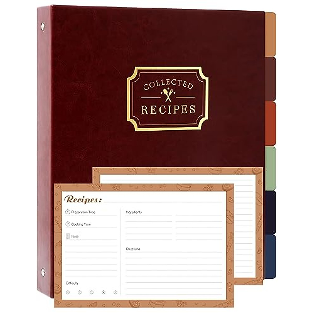 CAGIE Leather Recipe Binder with Plastic Sleeves Recipe Notebook with 5.7"x8" Recipe Cards & Card Divider 3 Ring Binder Recipe Book to Write in Your Own Recipes, 10.5"x12.5", Red Brown