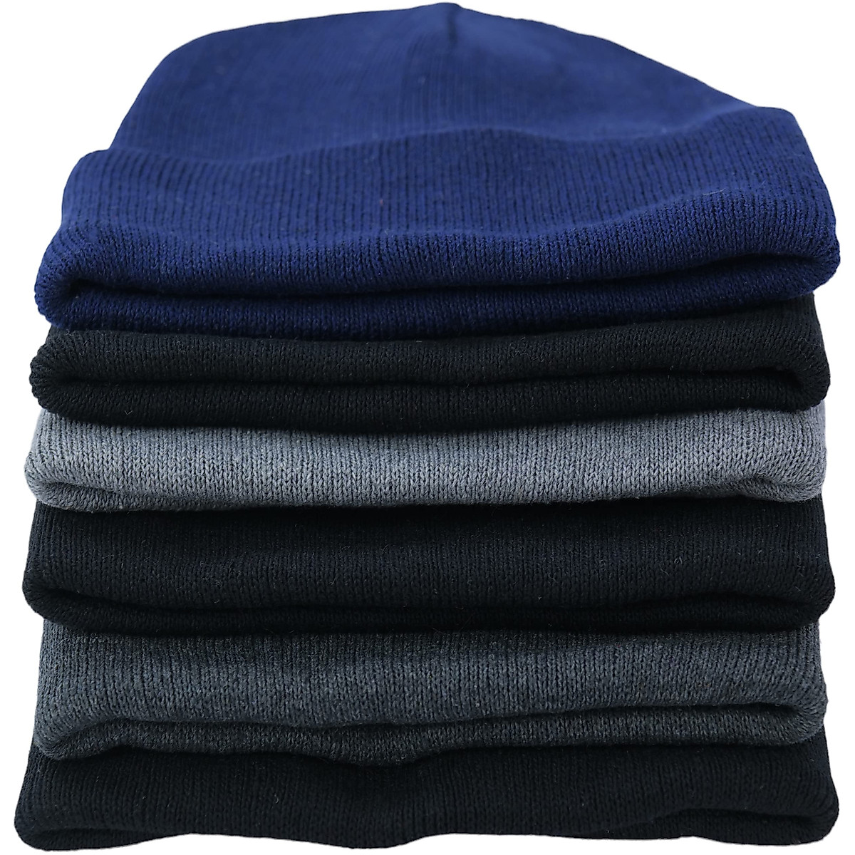 ToBeInStyle Men’s Pack of 6 Double Layered Winter Warm Basic Beanies - Assorted Colors