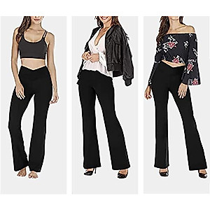 TOPYOGAS Women's Casual Bootleg Yoga Pants V Crossover High Waisted Flare Workout Pants Leggings Black