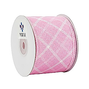 MEEDEE Pink Gingham Christmas Ribbon Wired Plaid Check 2.5 Inch X 10 Yards Burlap for Crafts Decoration Bows Making Flower Wreath Floral Bouquet Gift Wrapping