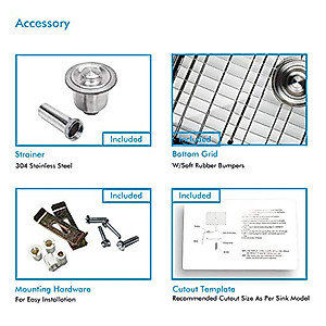 VADANIA 16-Inch Bar Prep Sink, 16"x18"x10", Single Bowl, Undermount, 18 Gauge T304 Stainless Steel, Satin Finish, with Strainer & Bottom Grid, cUPC listed