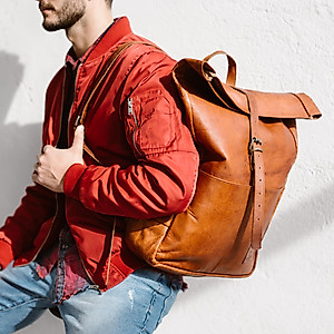 BERLINER BAGS Vintage Leather Backpack Paris XL, Large Waterproof Bookbag for Men and Women - Brown (Brown - Cognac)