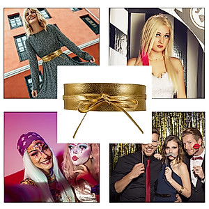 NUMJAW Gold Belt for Dress Obi Belts for Women Faux Leather Wrap Belt Waisband Belts for Women Tie Belt for Dresses Waist Band Cinch Belts for Women Gold Sash Belt Gold Belts for Women Dresses