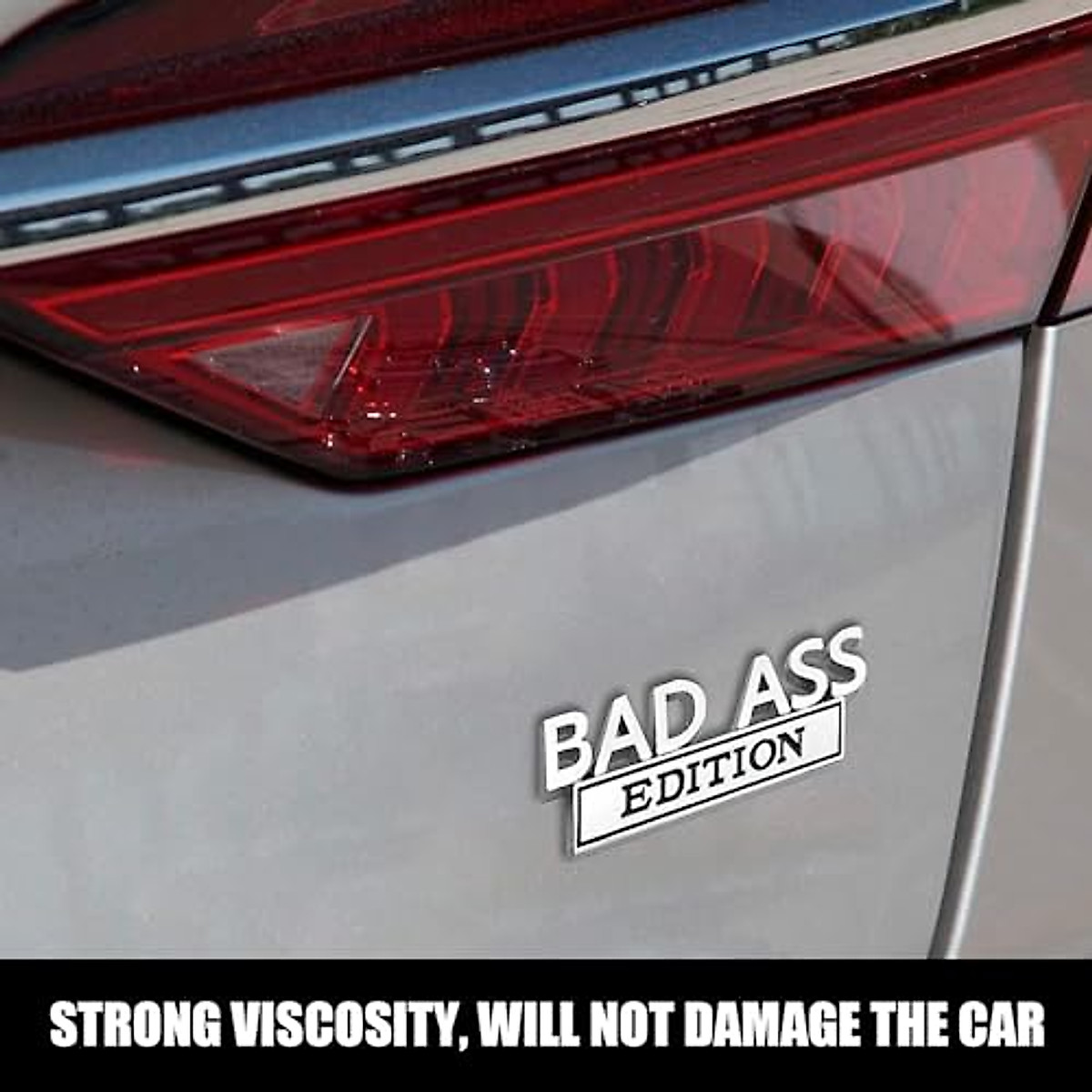 Hawyet 1 PC Car Fender Badge Sticker, 3.93" x 1.33" Bad Ass Edition Zinc Alloy 3D Engine Hood Decal, Universal Body Decoration Modification Accessory, Suitable for Most Car Models (Silver & Black)