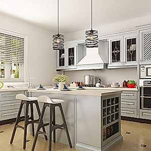 LNC Pendant Lighting, Rustic Ceiling Rust Cage Ceiling Lamp for Kitchen Island