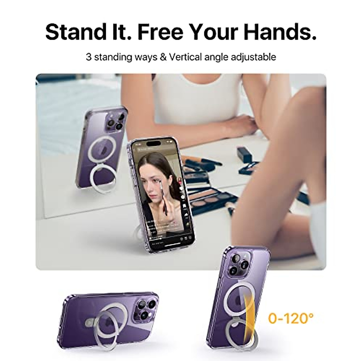 andobil for iPhone 14 Pro Max Clear Case with Magnetic Ring [Compatible with MagSafe] [Military Grade Protection] Invisible Strong Magnet Stand, EasyRelax Kickstand Case, (Non-rotatable), Clear