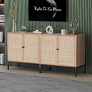 Yechen Sideboard Buffet Storage Cabinet with Handmade Natural Rattan Doors, Accent Cabinet, for Living Room, Dining Room, Entryway, Kitchen, Nature 2
