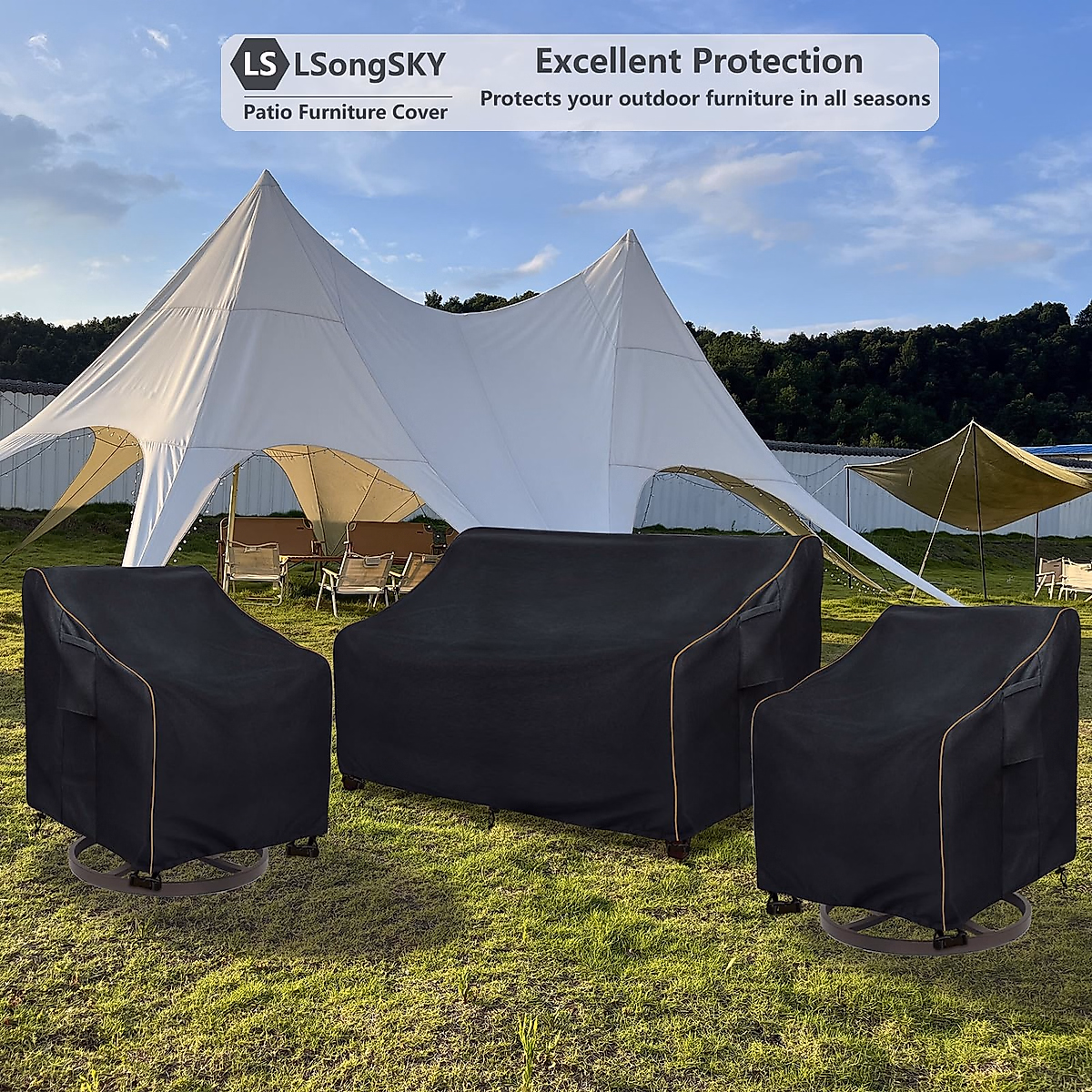 LSongSKY Outdoor 2-Seater Loveseat Cover,Patio Sofa Covers Fits up to 58W x 32.5D x 31H Inches,100% Waterproof Heavy Duty Patio Furniture Covers,Black