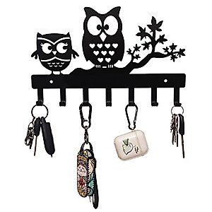 Joypucofe Black Metal Key Holder Hooks Owl Wall Hanger Decorations Multi-Purpose for Door Kitchen Corridor Foyer Bedroom University Dormitory, 7 Hook Racks
