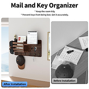 Key Holder for Wall, Key Hanger Wall Mount Hallway Farmhouse Decor, Mail Holder with 10 Key Hooks, Modern Key Rack with Floating Shelf, Mail Organizer and Key Hanging 2-in-1 Storage Rack