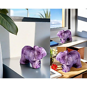 QINJIEJIE Amethyst Elephant Decor Statue Crystals Decor Healing Stones Crystal Purple Pocket Figurines Cute Hand Carved Sculpture Gemstones Spiritual Home Office Desk Decorations Gifts for Women Men