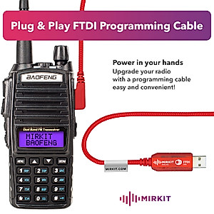 Mirkit 2Х BAOFENG UV-82 MK5 8W Max Power Ham Radio VHF/UHF 144-148/420-450MHz Walkie Talkies with 2800mAh Li-ion Baofeng Battery Pack, Baofeng Programming Cable & Mirkit Lanyards