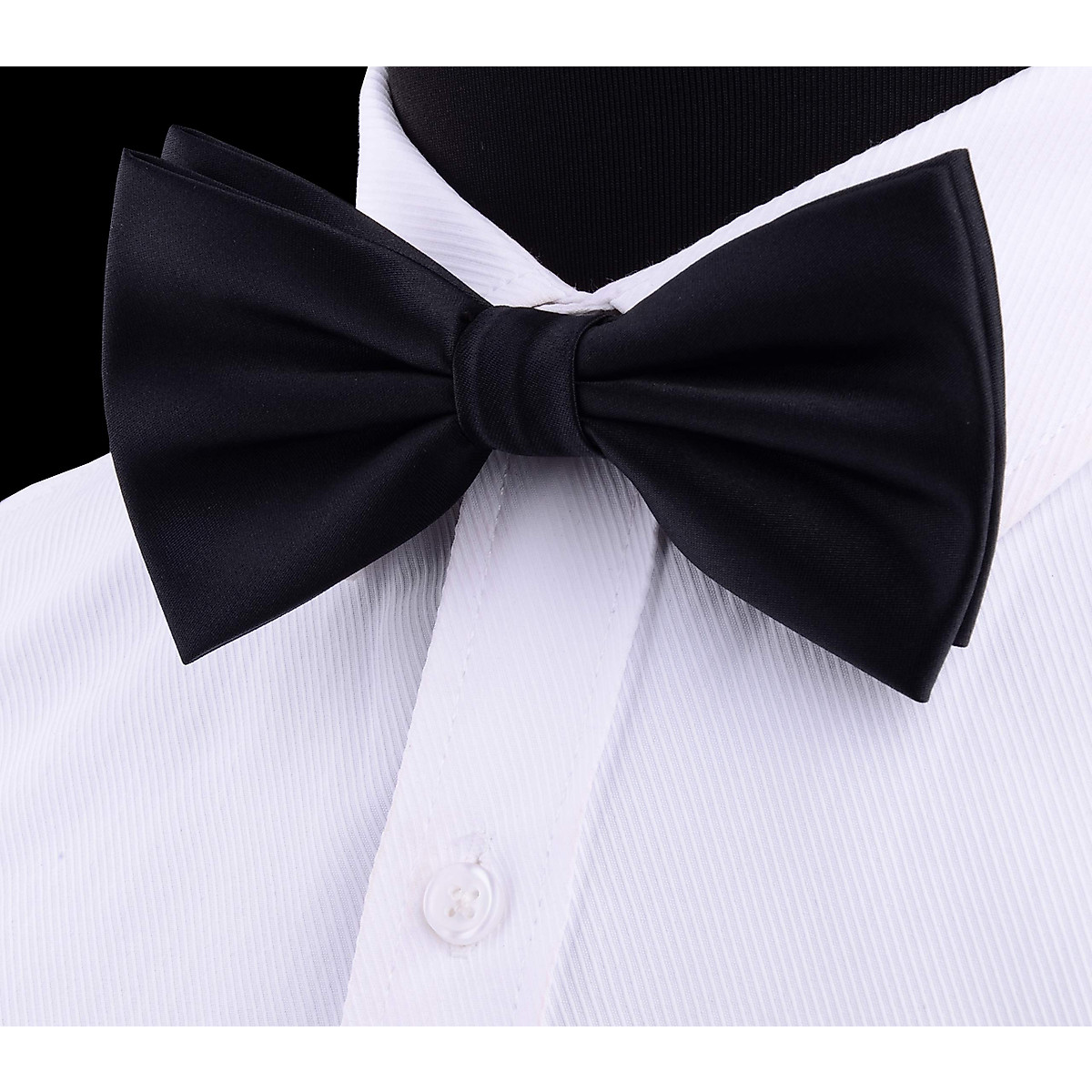 GUSLESON Mens Plain Color Black Pre-tied Bow Tie and Pocket Square Cufflink Set for Wedding (0570-07)