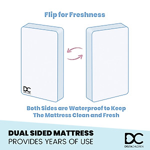 Delta Children MySize Toddler Bed, Bianca White, Dual Sided Recycled Fiber Core Mattress, 2 Attached Guardrails, 50 lbs Weight Capacity, 30 Inches Wide, 20 Inches Deep